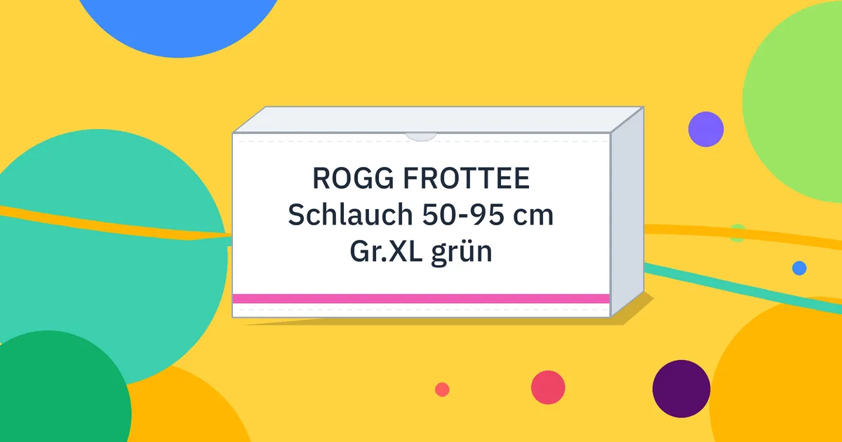 Symbolbild: Packung mit der Aufschrift ROGG FROTTEE Schlauch 50-95 cm Gr.XL grün (PZN 05963200) – Verfügbarkeit und Bezug in Apotheken in Frankfurt am Main