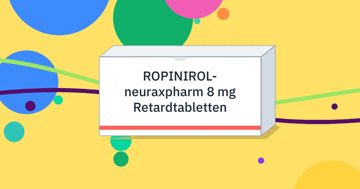 Symbolbild: Packung mit der Aufschrift ROPINIROL-neuraxpharm 8 mg Retardtabletten (PZN 09228733) – Verfügbarkeit und Bezug in Apotheken in Frankfurt am Main