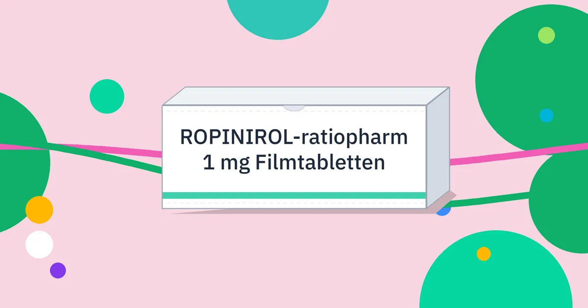 Symbolbild: Packung mit der Aufschrift ROPINIROL-ratiopharm 1 mg Filmtabletten (PZN 03391722) – Verfügbarkeit und Bezug in Apotheken in Frankfurt am Main