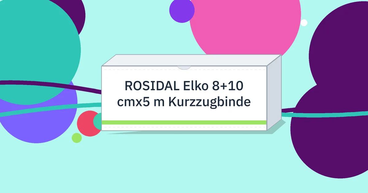 Symbolbild: Packung mit der Aufschrift ROSIDAL Elko 8+10 cmx5 m Kurzzugbinde (PZN 11483800) – Verfügbarkeit und Bezug in Apotheken in Frankfurt am Main