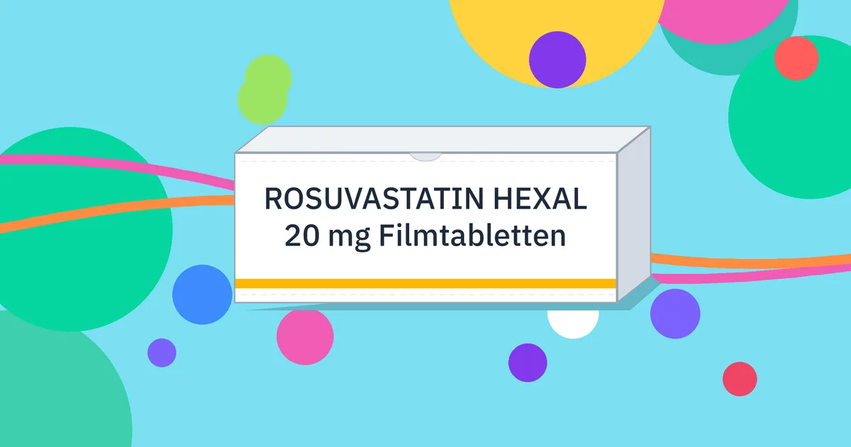 Symbolbild: Packung mit der Aufschrift ROSUVASTATIN HEXAL 20 mg Filmtabletten (PZN 17411552) – Verfügbarkeit und Bezug in Apotheken in Frankfurt am Main