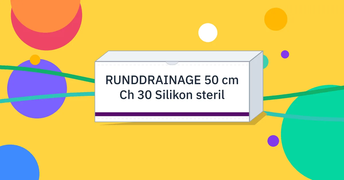 Symbolbild: Packung mit der Aufschrift RUNDDRAINAGE 50 cm Ch 30 Silikon steril (PZN 05867413) – Verfügbarkeit und Bezug in Apotheken in Frankfurt am Main