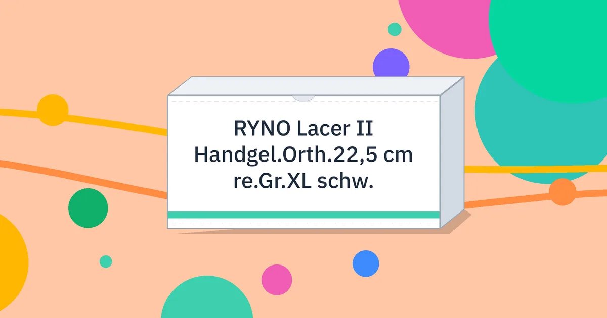 Symbolbild: Packung mit der Aufschrift RYNO Lacer II Handgel.Orth.22,5 cm re.Gr.XL schw. (PZN 14048631) – Verfügbarkeit und Bezug in Apotheken in Frankfurt am Main