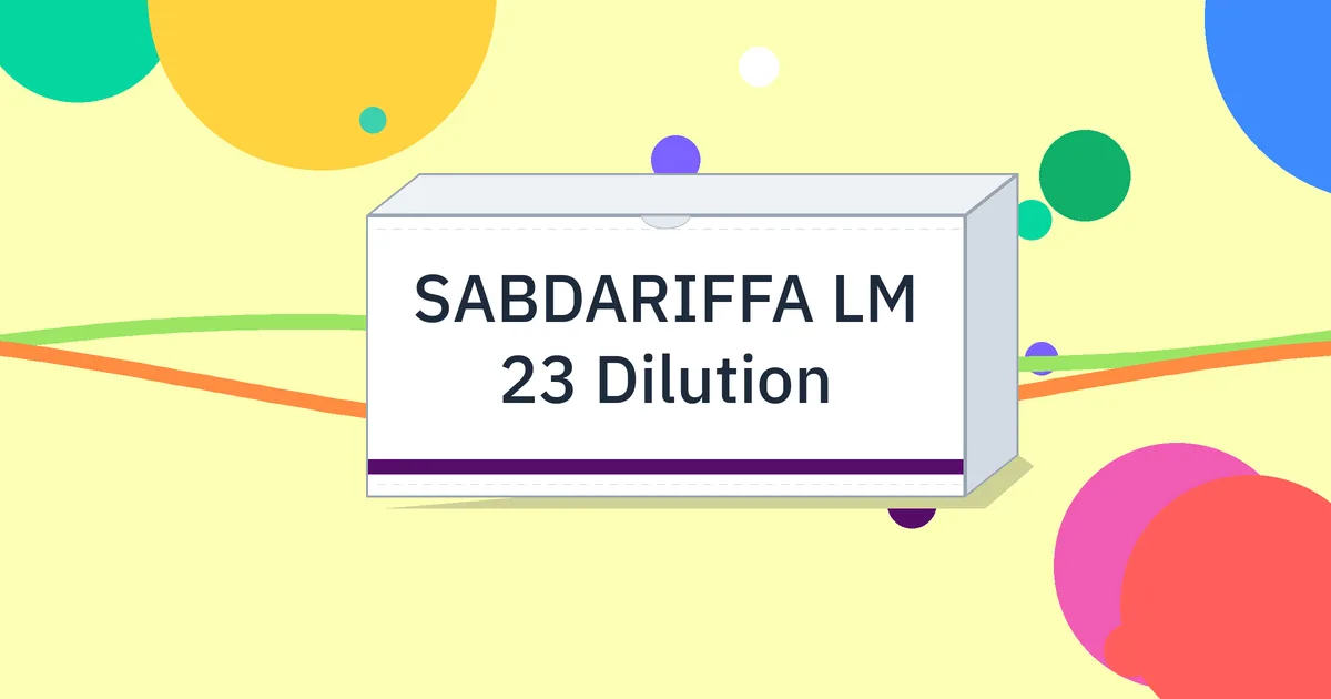 Symbolbild: Packung mit der Aufschrift SABDARIFFA LM 23 Dilution (PZN 13175563) – Verfügbarkeit und Bezug in Apotheken in Frankfurt am Main