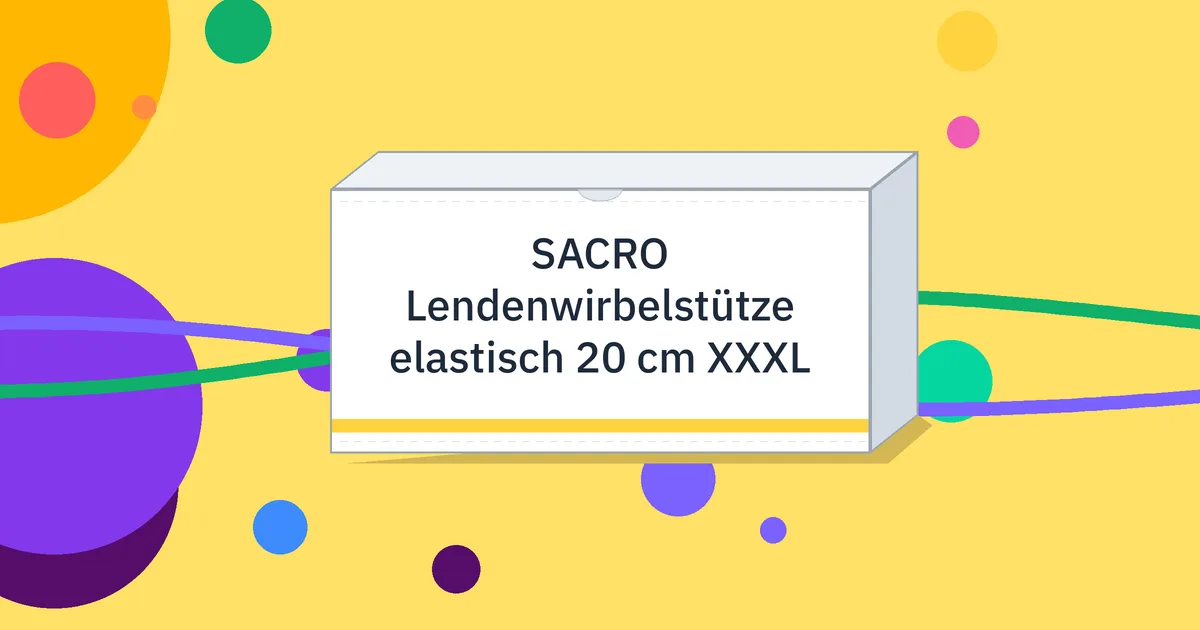 Symbolbild: Packung mit der Aufschrift SACRO Lendenwirbelstütze elastisch 20 cm XXXL (PZN 19071043) – Verfügbarkeit und Bezug in Apotheken in Frankfurt am Main