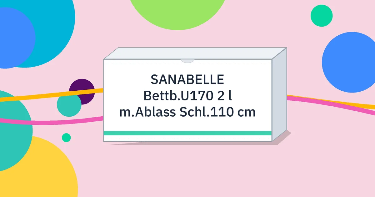 Symbolbild: Packung mit der Aufschrift SANABELLE Bettb.U170 2 l m.Ablass Schl.110 cm (PZN 10989360) – Verfügbarkeit und Bezug in Apotheken in Frankfurt am Main