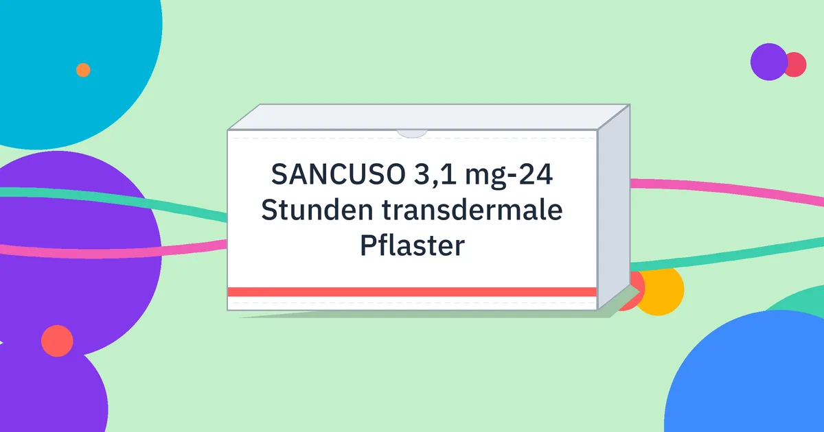Symbolbild: Packung mit der Aufschrift SANCUSO 3,1 mg-24 Stunden transdermale Pflaster (PZN 13426195) – Verfügbarkeit und Bezug in Apotheken in Frankfurt am Main