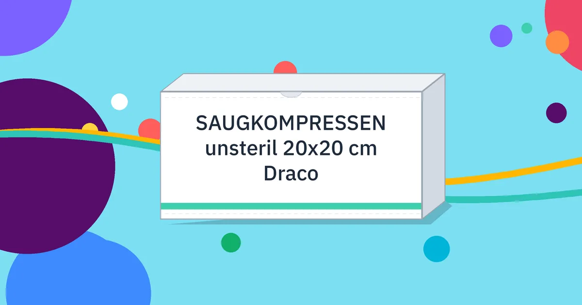 Symbolbild: Packung mit der Aufschrift SAUGKOMPRESSEN unsteril 20x20 cm Draco (PZN 00948791) – Verfügbarkeit und Bezug in Apotheken in Frankfurt am Main
