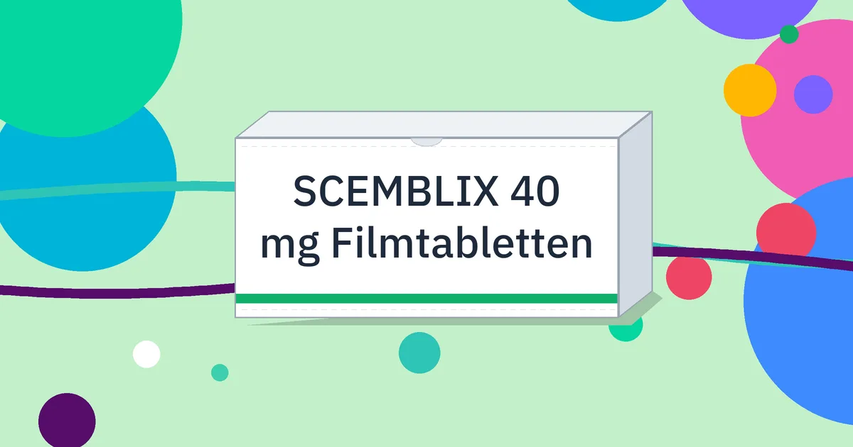 Symbolbild: Packung mit der Aufschrift SCEMBLIX 40 mg Filmtabletten (PZN 17582733) – Verfügbarkeit und Bezug in Apotheken in Frankfurt am Main