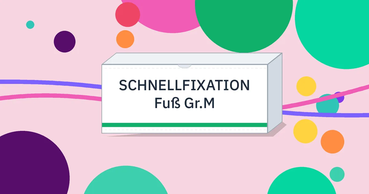 Symbolbild: Packung mit der Aufschrift SCHNELLFIXATION Fuß Gr.M (PZN 10947410) – Verfügbarkeit und Bezug in Apotheken in Frankfurt am Main