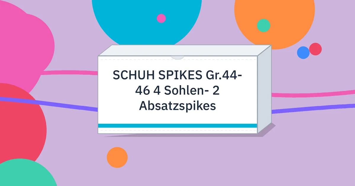 Symbolbild: Packung mit der Aufschrift SCHUH SPIKES Gr.44-46 4 Sohlen- 2 Absatzspikes (PZN 09527683) – Verfügbarkeit und Bezug in Apotheken in Frankfurt am Main