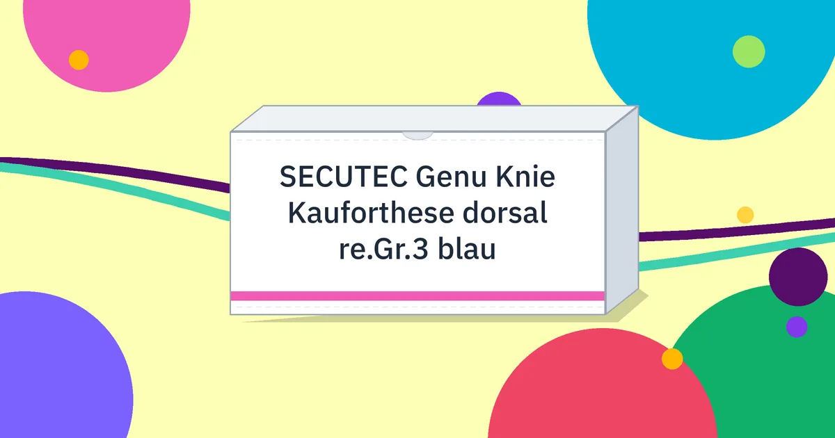 Symbolbild: Packung mit der Aufschrift SECUTEC Genu Knie Kauforthese dorsal re.Gr.3 blau (PZN 17411061) – Verfügbarkeit und Bezug in Apotheken in Frankfurt am Main