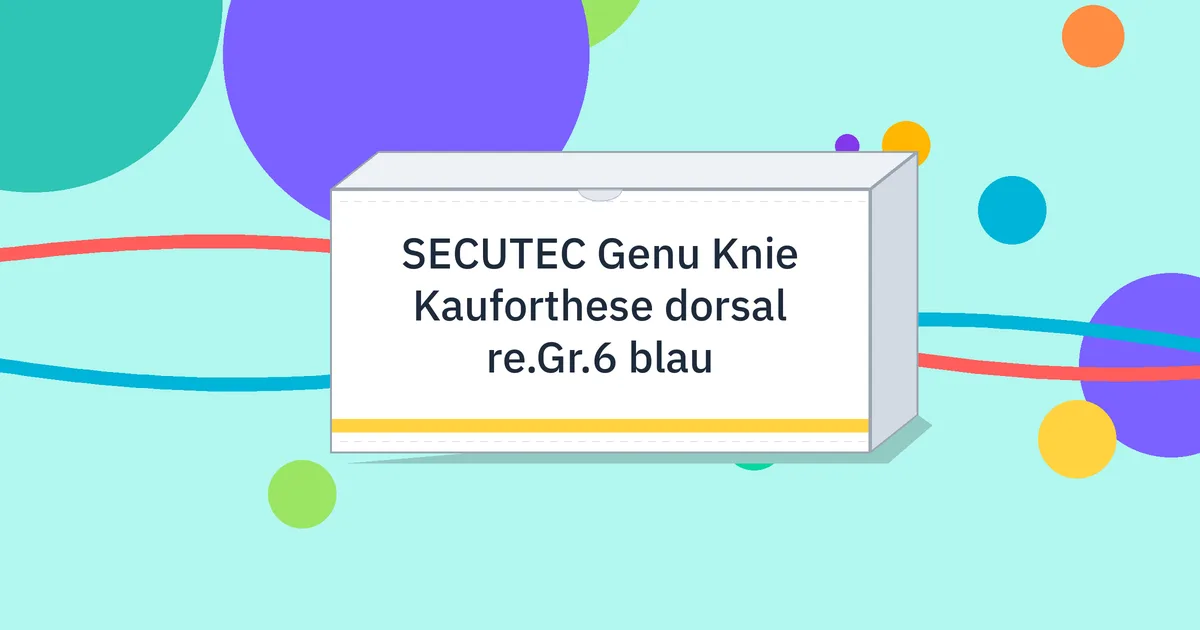 Symbolbild: Packung mit der Aufschrift SECUTEC Genu Knie Kauforthese dorsal re.Gr.6 blau (PZN 17411090) – Verfügbarkeit und Bezug in Apotheken in Frankfurt am Main