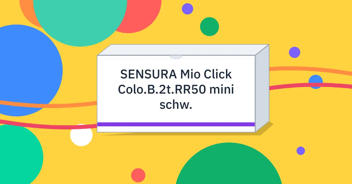 Symbolbild: Packung mit der Aufschrift SENSURA Mio Click Colo.B.2t.RR50 mini schw. (PZN 20323515) – Verfügbarkeit und Bezug in Apotheken in Frankfurt am Main