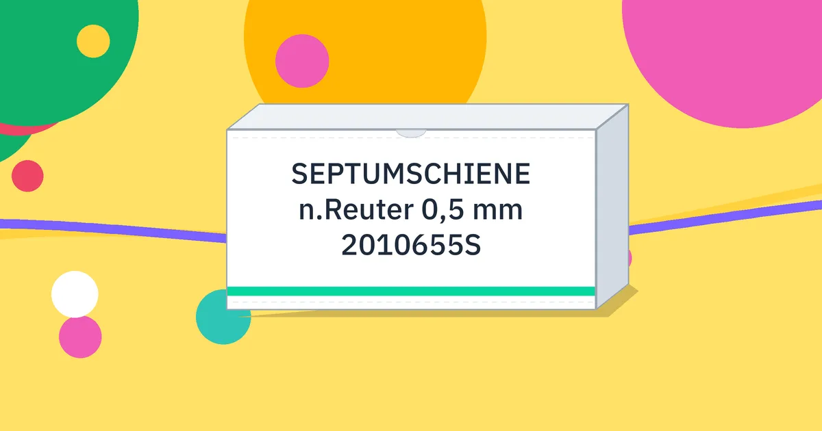 Symbolbild: Packung mit der Aufschrift SEPTUMSCHIENE n.Reuter 0,5 mm 2010655S (PZN 00185301) – Verfügbarkeit und Bezug in Apotheken in Frankfurt am Main