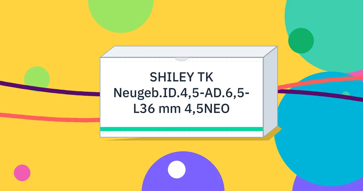 Symbolbild: Packung mit der Aufschrift SHILEY TK Neugeb.ID.4,5-AD.6,5-L36 mm 4,5NEO (PZN 03380084) – Verfügbarkeit und Bezug in Apotheken in Frankfurt am Main