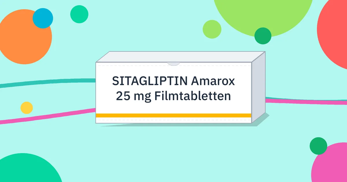 Symbolbild: Packung mit der Aufschrift SITAGLIPTIN Amarox 25 mg Filmtabletten (PZN 16804870) – Verfügbarkeit und Bezug in Apotheken in Frankfurt am Main