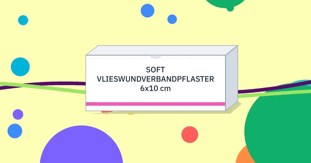 Symbolbild: Packung mit der Aufschrift SOFT VLIESWUNDVERBANDPFLASTER 6x10 cm (PZN 07573118) – Verfügbarkeit und Bezug in Apotheken in Frankfurt am Main