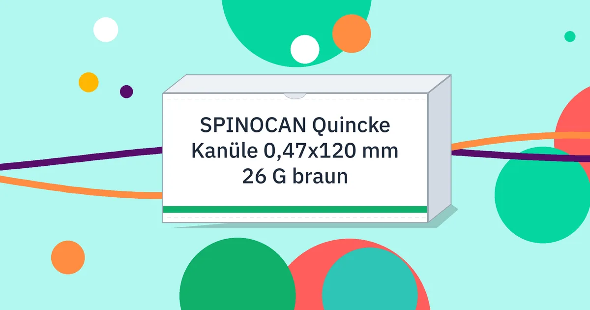 Symbolbild: Packung mit der Aufschrift SPINOCAN Quincke Kanüle 0,47x120 mm 26 G braun (PZN 06592912) – Verfügbarkeit und Bezug in Apotheken in Frankfurt am Main