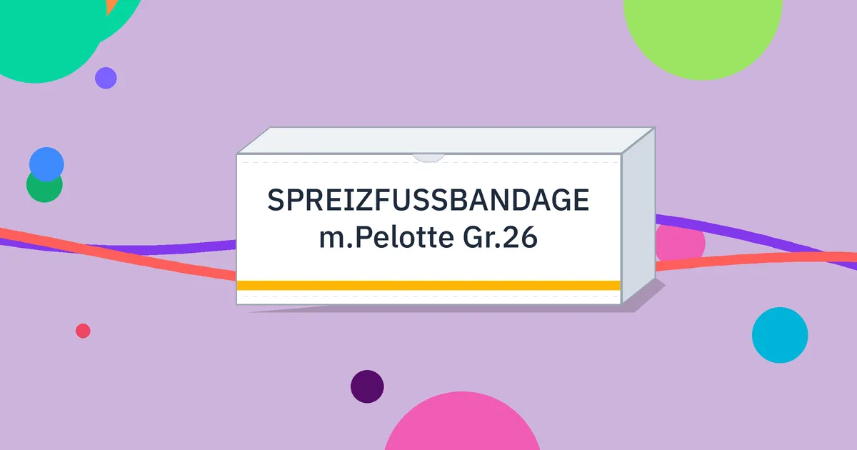 Symbolbild: Packung mit der Aufschrift SPREIZFUSSBANDAGE m.Pelotte Gr.26 (PZN 04864016) – Verfügbarkeit und Bezug in Apotheken in Frankfurt am Main