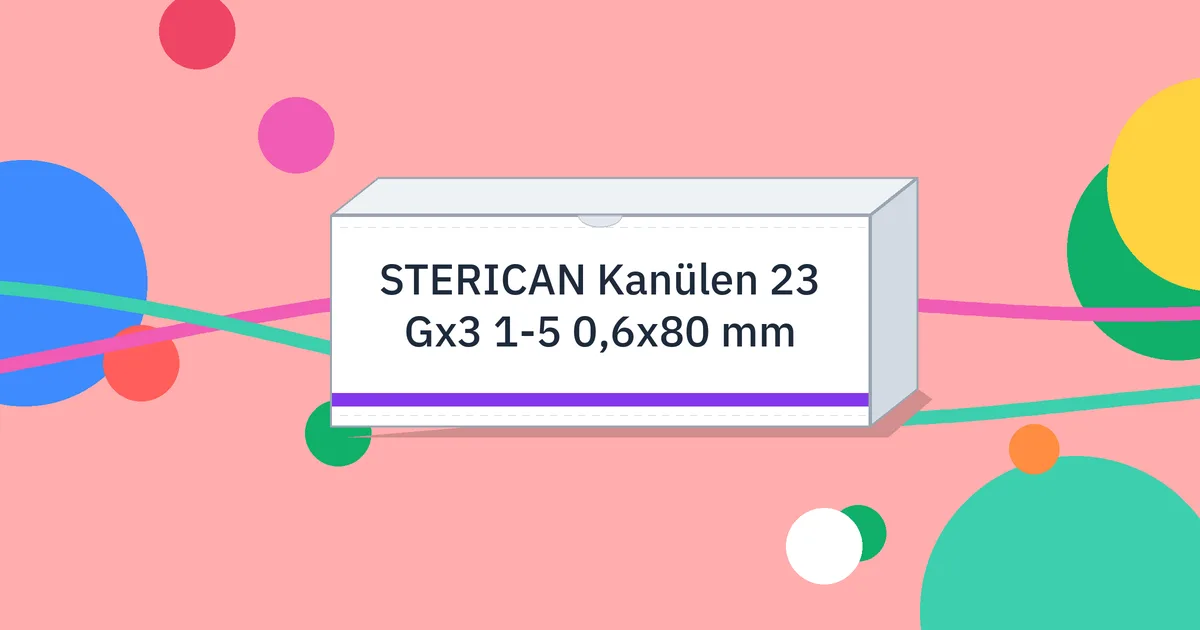 Symbolbild: Packung mit der Aufschrift STERICAN Kanülen 23 Gx3 1-5 0,6x80 mm (PZN 01105445) – Verfügbarkeit und Bezug in Apotheken in Frankfurt am Main