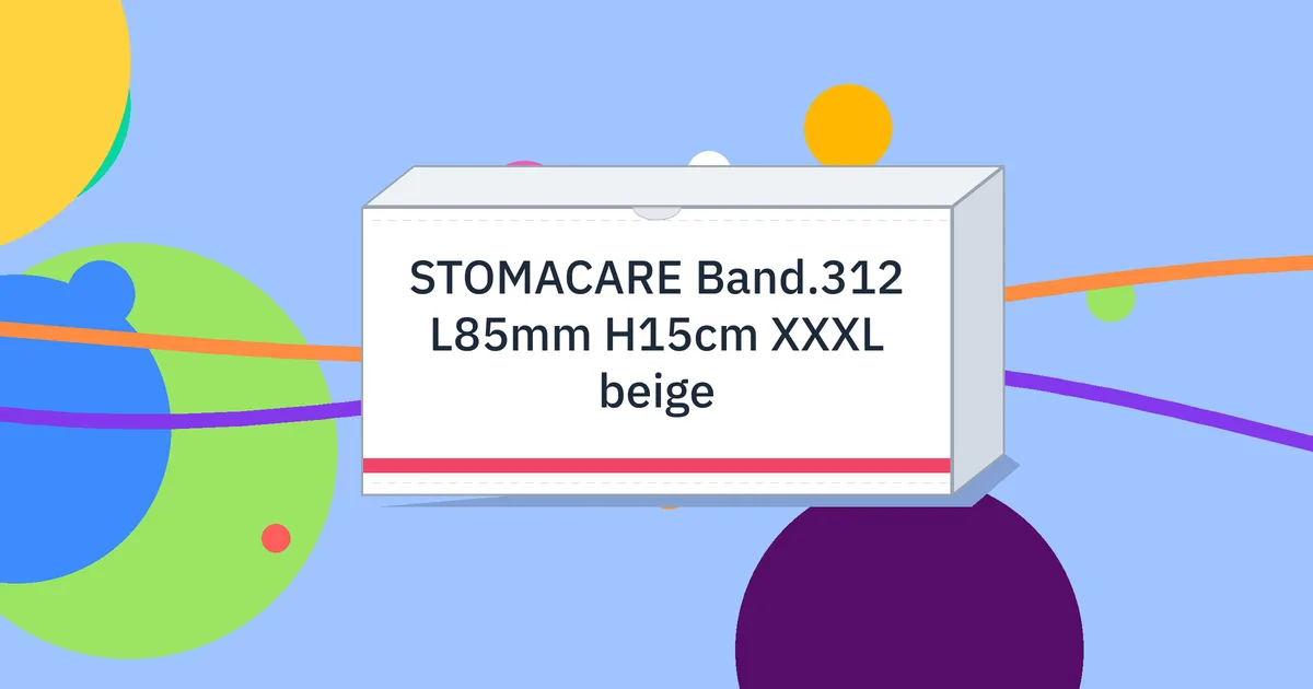 Symbolbild: Packung mit der Aufschrift STOMACARE Band.312 L85mm H15cm XXXL beige (PZN 09437276) – Verfügbarkeit und Bezug in Apotheken in Frankfurt am Main