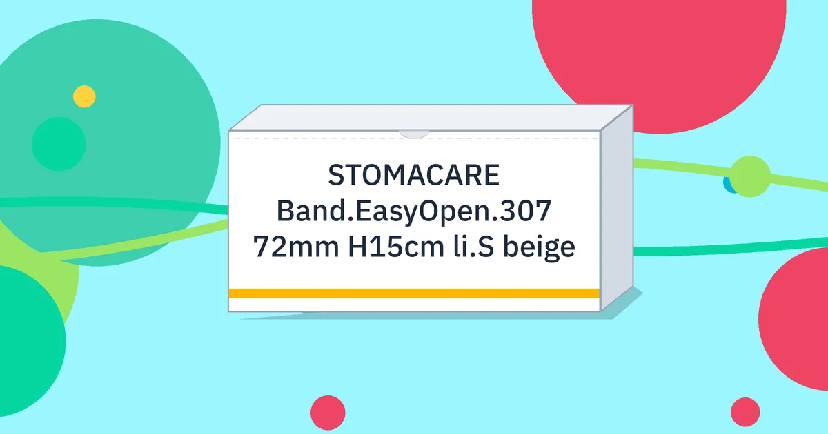 Symbolbild: Packung mit der Aufschrift STOMACARE Band.EasyOpen.307 72mm H15cm li.S beige (PZN 09114805) – Verfügbarkeit und Bezug in Apotheken in Frankfurt am Main