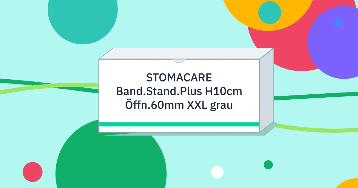 Symbolbild: Packung mit der Aufschrift STOMACARE Band.Stand.Plus H10cm Öffn.60mm XXL grau (PZN 16750157) – Verfügbarkeit und Bezug in Apotheken in Frankfurt am Main