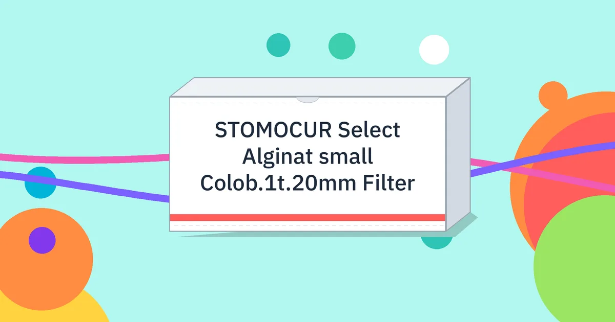 Symbolbild: Packung mit der Aufschrift STOMOCUR Select Alginat small Colob.1t.20mm Filter (PZN 14061583) – Verfügbarkeit und Bezug in Apotheken in Frankfurt am Main