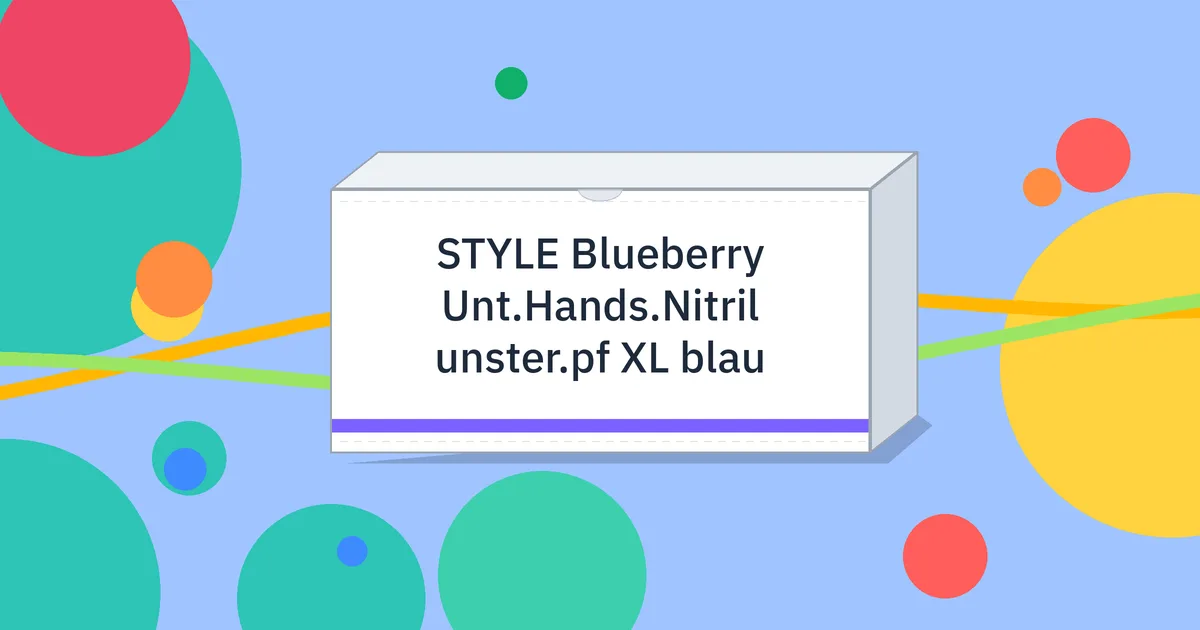 Symbolbild: Packung mit der Aufschrift STYLE Blueberry Unt.Hands.Nitril unster.pf XL blau (PZN 14819548) – Verfügbarkeit und Bezug in Apotheken in Frankfurt am Main