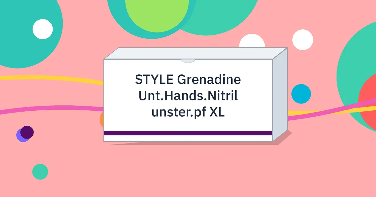 Symbolbild: Packung mit der Aufschrift STYLE Grenadine Unt.Hands.Nitril unster.pf XL (PZN 14819672) – Verfügbarkeit und Bezug in Apotheken in Frankfurt am Main