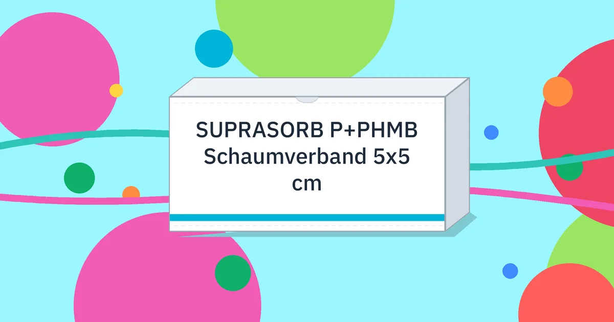 Symbolbild: Packung mit der Aufschrift SUPRASORB P+PHMB Schaumverband 5x5 cm (PZN 11596786) – Verfügbarkeit und Bezug in Apotheken in Frankfurt am Main