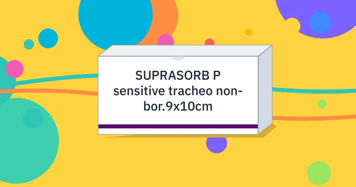 Symbolbild: Packung mit der Aufschrift SUPRASORB P sensitive tracheo non-bor.9x10cm (PZN 19768643) – Verfügbarkeit und Bezug in Apotheken in Frankfurt am Main