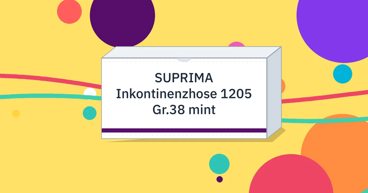 Symbolbild: Packung mit der Aufschrift SUPRIMA Inkontinenzhose 1205 Gr.38 mint (PZN 07631407) – Verfügbarkeit und Bezug in Apotheken in Frankfurt am Main