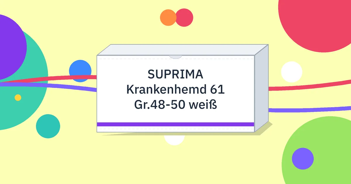 Symbolbild: Packung mit der Aufschrift SUPRIMA Krankenhemd 61 Gr.48-50 weiß (PZN 07671335) – Verfügbarkeit und Bezug in Apotheken in Frankfurt am Main