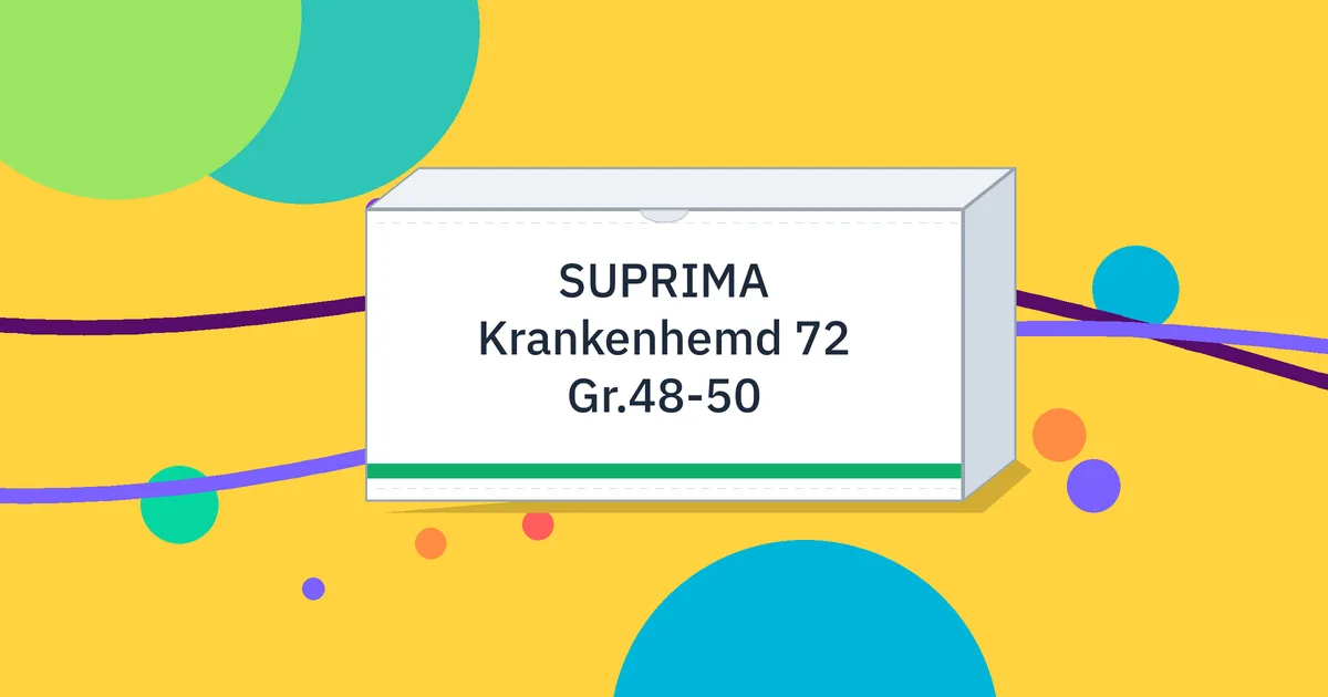 Symbolbild: Packung mit der Aufschrift SUPRIMA Krankenhemd 72 Gr.48-50 (PZN 07671453) – Verfügbarkeit und Bezug in Apotheken in Frankfurt am Main