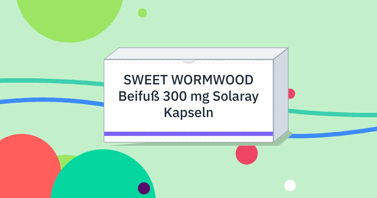 Symbolbild: Packung mit der Aufschrift SWEET WORMWOOD Beifuß 300 mg Solaray Kapseln (PZN 19474350) – Verfügbarkeit und Bezug in Apotheken in Frankfurt am Main