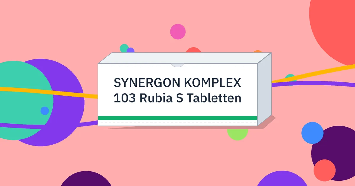 Symbolbild: Packung mit der Aufschrift SYNERGON KOMPLEX 103 Rubia S Tabletten (PZN 03634142) – Verfügbarkeit und Bezug in Apotheken in Frankfurt am Main