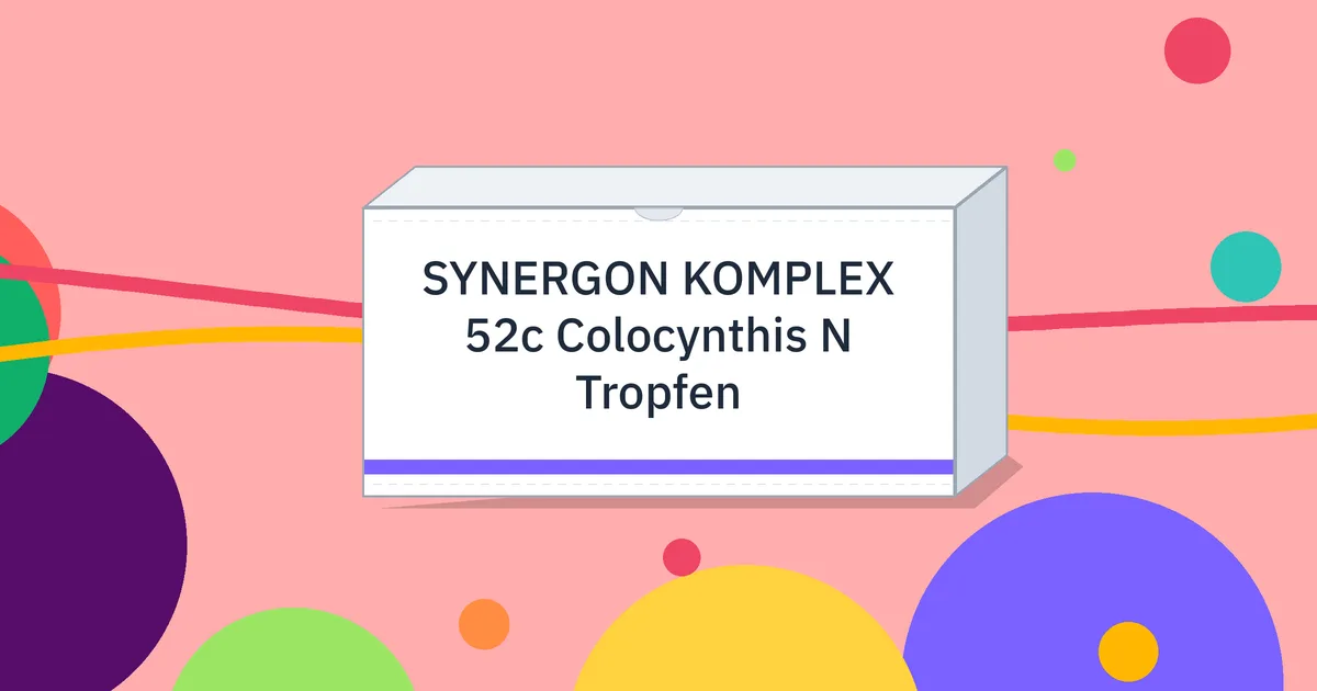 Symbolbild: Packung mit der Aufschrift SYNERGON KOMPLEX 52c Colocynthis N Tropfen (PZN 17146268) – Verfügbarkeit und Bezug in Apotheken in Frankfurt am Main