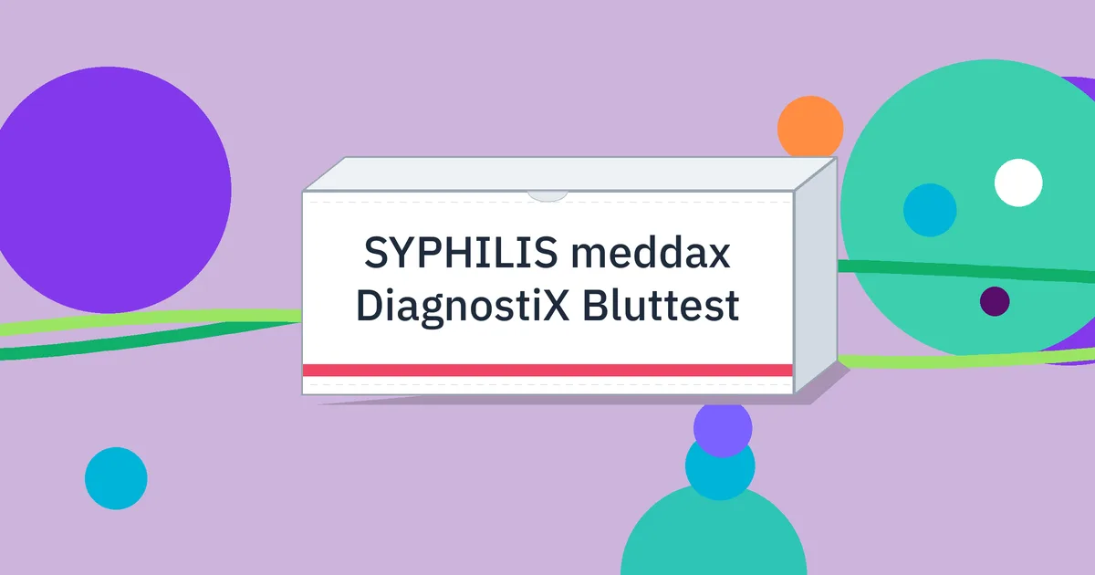 Symbolbild: Packung mit der Aufschrift SYPHILIS meddax DiagnostiX Bluttest (PZN 16332477) – Verfügbarkeit und Bezug in Apotheken in Frankfurt am Main