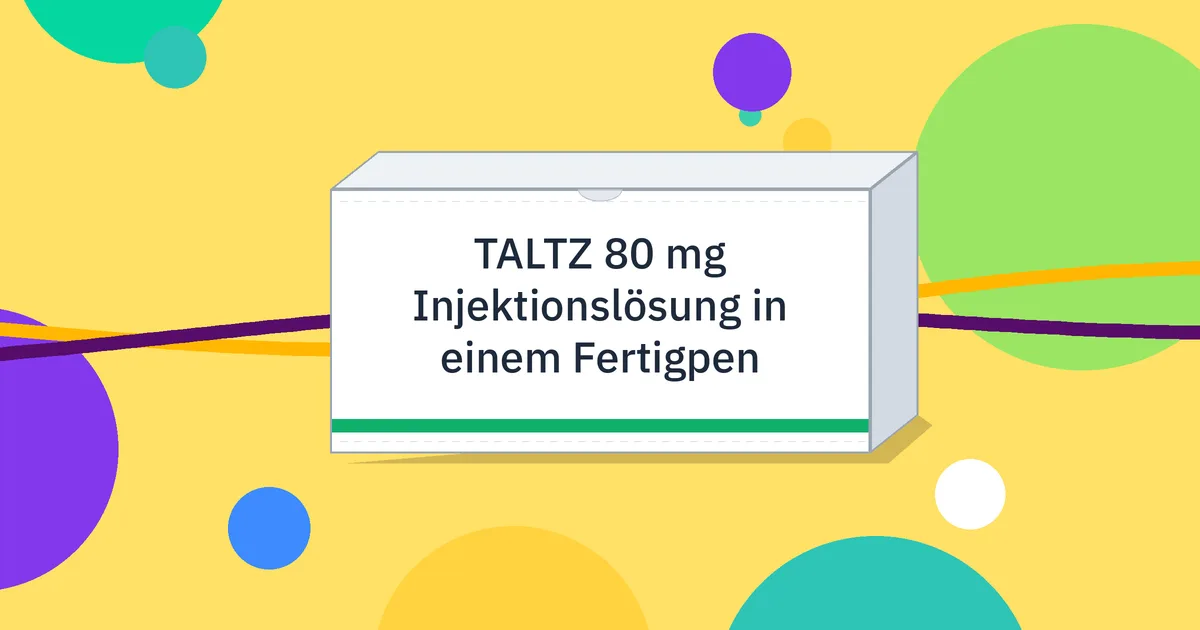 Symbolbild: Packung mit der Aufschrift TALTZ 80 mg Injektionslösung in einem Fertigpen (PZN 14285785) – Verfügbarkeit und Bezug in Apotheken in Frankfurt am Main