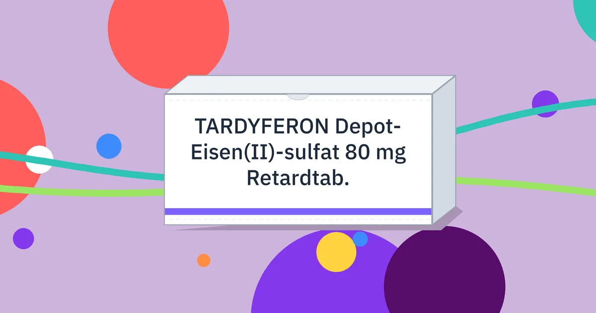 Symbolbild: Packung mit der Aufschrift TARDYFERON Depot-Eisen(II)-sulfat 80 mg Retardtab. (PZN 13158122) – Verfügbarkeit und Bezug in Apotheken in Frankfurt am Main