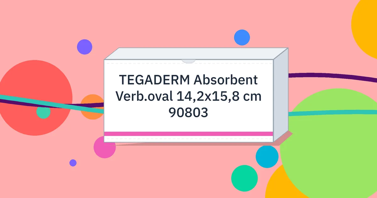 Symbolbild: Packung mit der Aufschrift TEGADERM Absorbent Verb.oval 14,2x15,8 cm 90803 (PZN 17983254) – Verfügbarkeit und Bezug in Apotheken in Frankfurt am Main