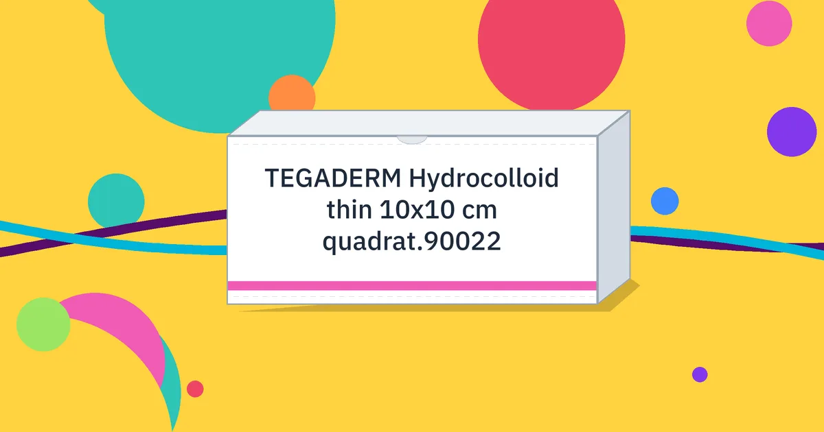 Symbolbild: Packung mit der Aufschrift TEGADERM Hydrocolloid thin 10x10 cm quadrat.90022 (PZN 11115255) – Verfügbarkeit und Bezug in Apotheken in Frankfurt am Main