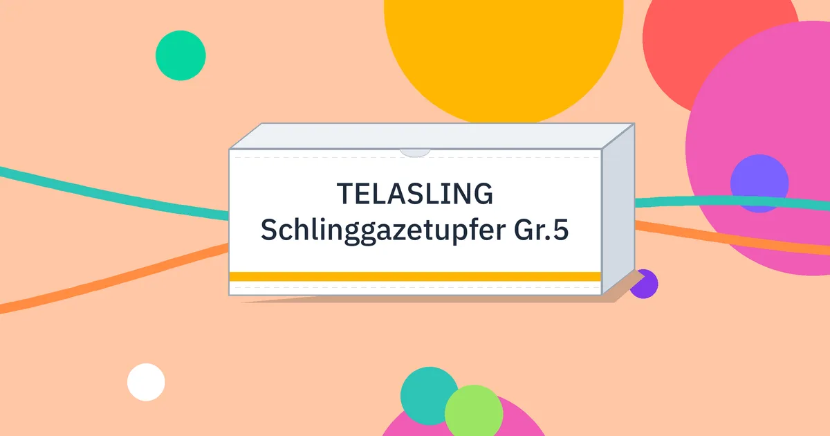 Symbolbild: Packung mit der Aufschrift TELASLING Schlinggazetupfer Gr.5 (PZN 06893499) – Verfügbarkeit und Bezug in Apotheken in Frankfurt am Main