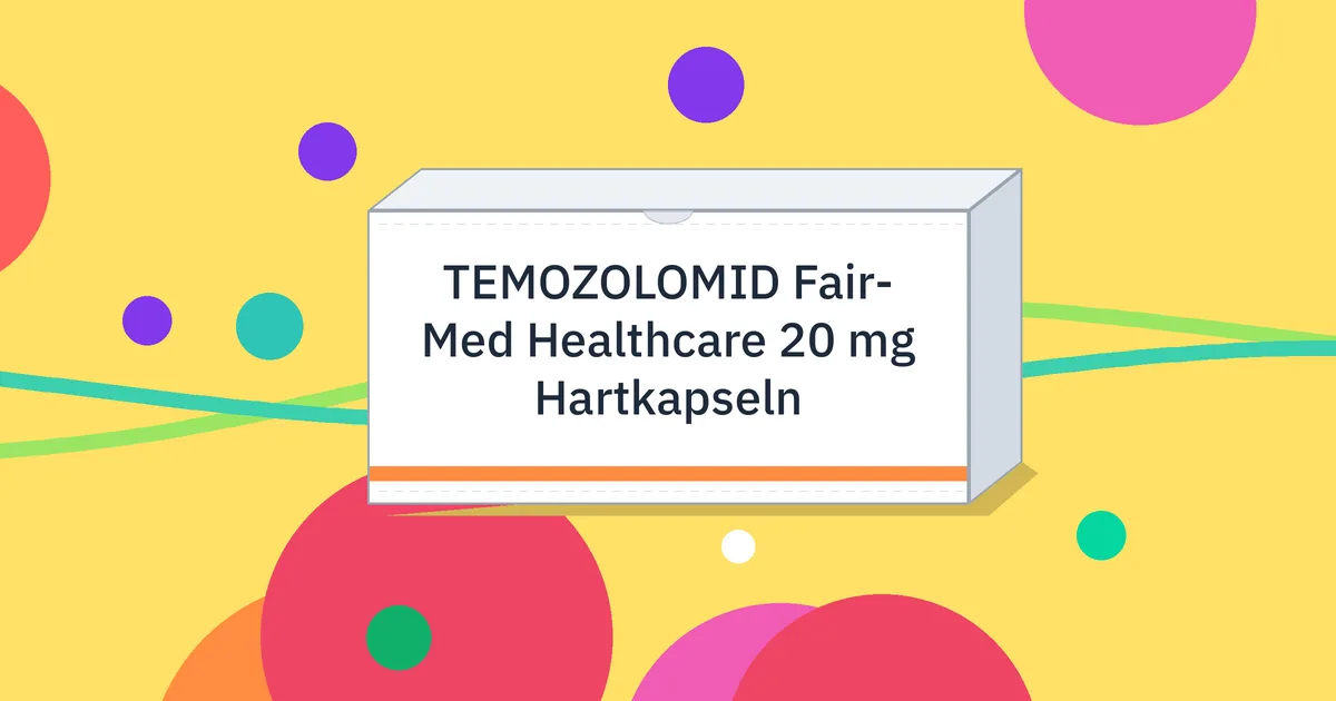 Symbolbild: Packung mit der Aufschrift TEMOZOLOMID Fair-Med Healthcare 20 mg Hartkapseln (PZN 10097466) – Verfügbarkeit und Bezug in Apotheken in Frankfurt am Main