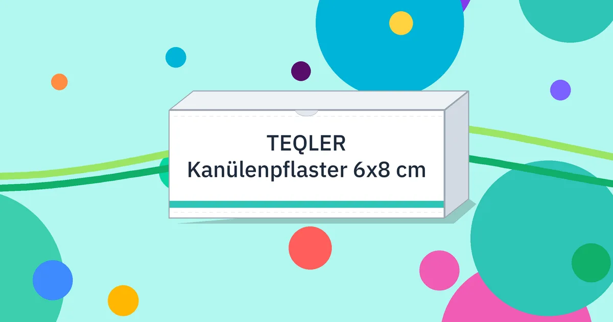 Symbolbild: Packung mit der Aufschrift TEQLER Kanülenpflaster 6x8 cm (PZN 17453680) – Verfügbarkeit und Bezug in Apotheken in Frankfurt am Main