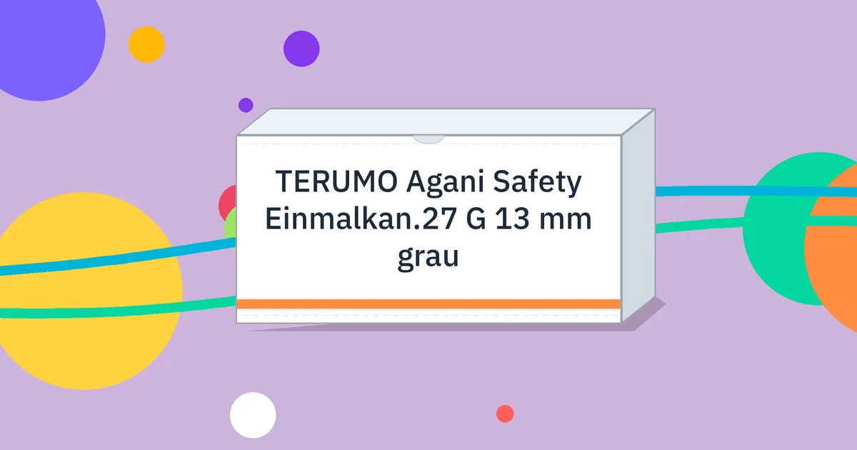 Symbolbild: Packung mit der Aufschrift TERUMO Agani Safety Einmalkan.27 G 13 mm grau (PZN 18201986) – Verfügbarkeit und Bezug in Apotheken in Frankfurt am Main