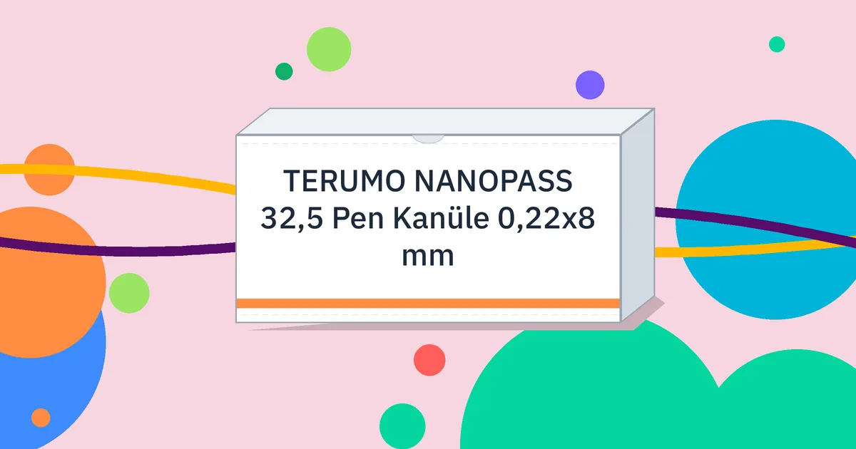 Symbolbild: Packung mit der Aufschrift TERUMO NANOPASS 32,5 Pen Kanüle 0,22x8 mm (PZN 20544624) – Verfügbarkeit und Bezug in Apotheken in Frankfurt am Main