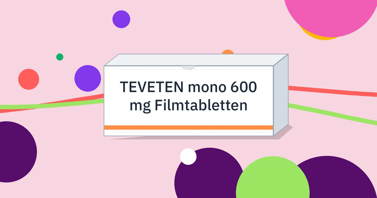 Symbolbild: Packung mit der Aufschrift TEVETEN mono 600 mg Filmtabletten (PZN 02585140) – Verfügbarkeit und Bezug in Apotheken in Frankfurt am Main